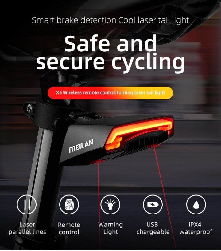 Meilan X5 Wireless Bike Bicycle Rear Light Laser Tail Lamp Smart USB ...
